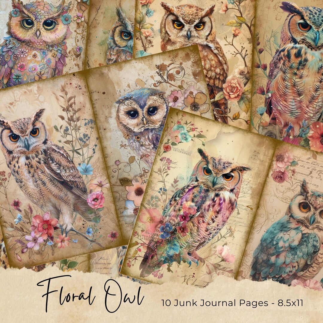 Fantasy Owl Junk Journal Kit, Watercolor Owl Journal Pages, Owl Junk ...