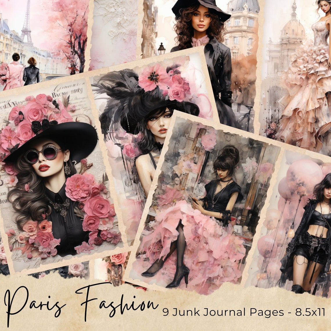 Watercolor Paris Fashion Junk Journal Pages, Vintage Paris Junk Journal ...