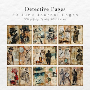 Vintage Detective Junk Journal Pages, Digital Scrapbook Paper Kit ...