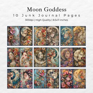 Moon Goddess Junk Journal Pages, Craft Paper, Printable Collage ...