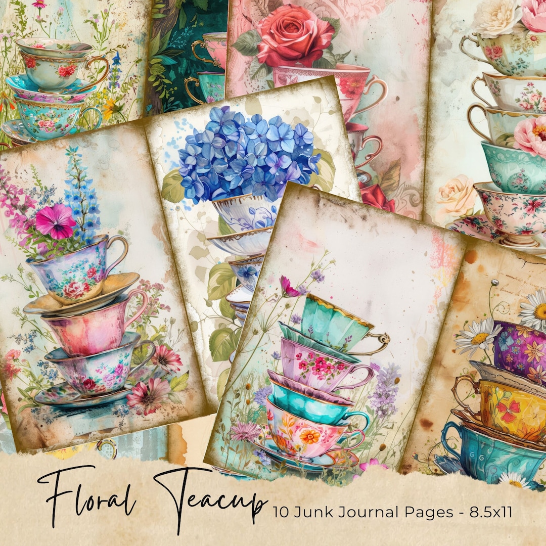 Floral Junk Journal, Teacup Junk Journal, Vintage Roses Junk Journal ...