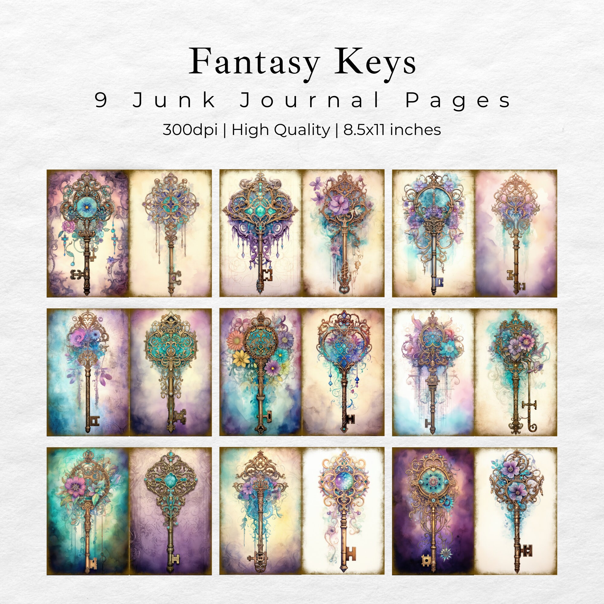 Fantasy Keys Junk Journal, Digital Scrapbook Paper Kit, Fantasy Castle ...