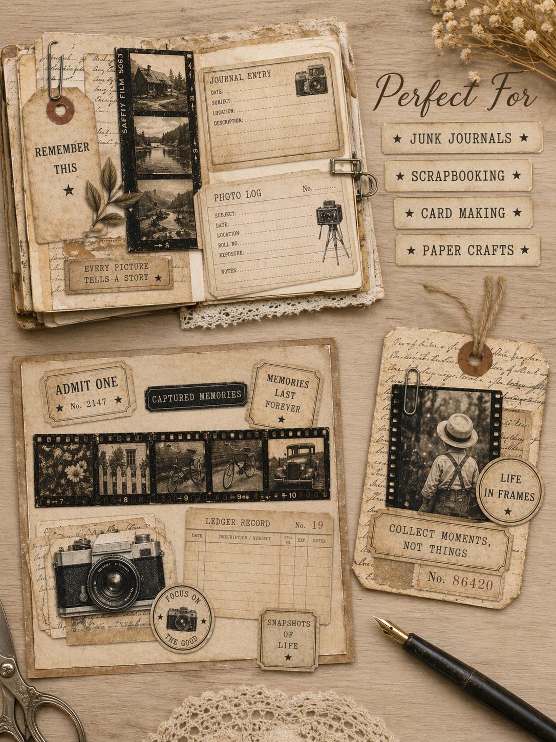 Vintage Photography Ephemera Bundle, Printable Camera Fussy Cuts, Junk ...