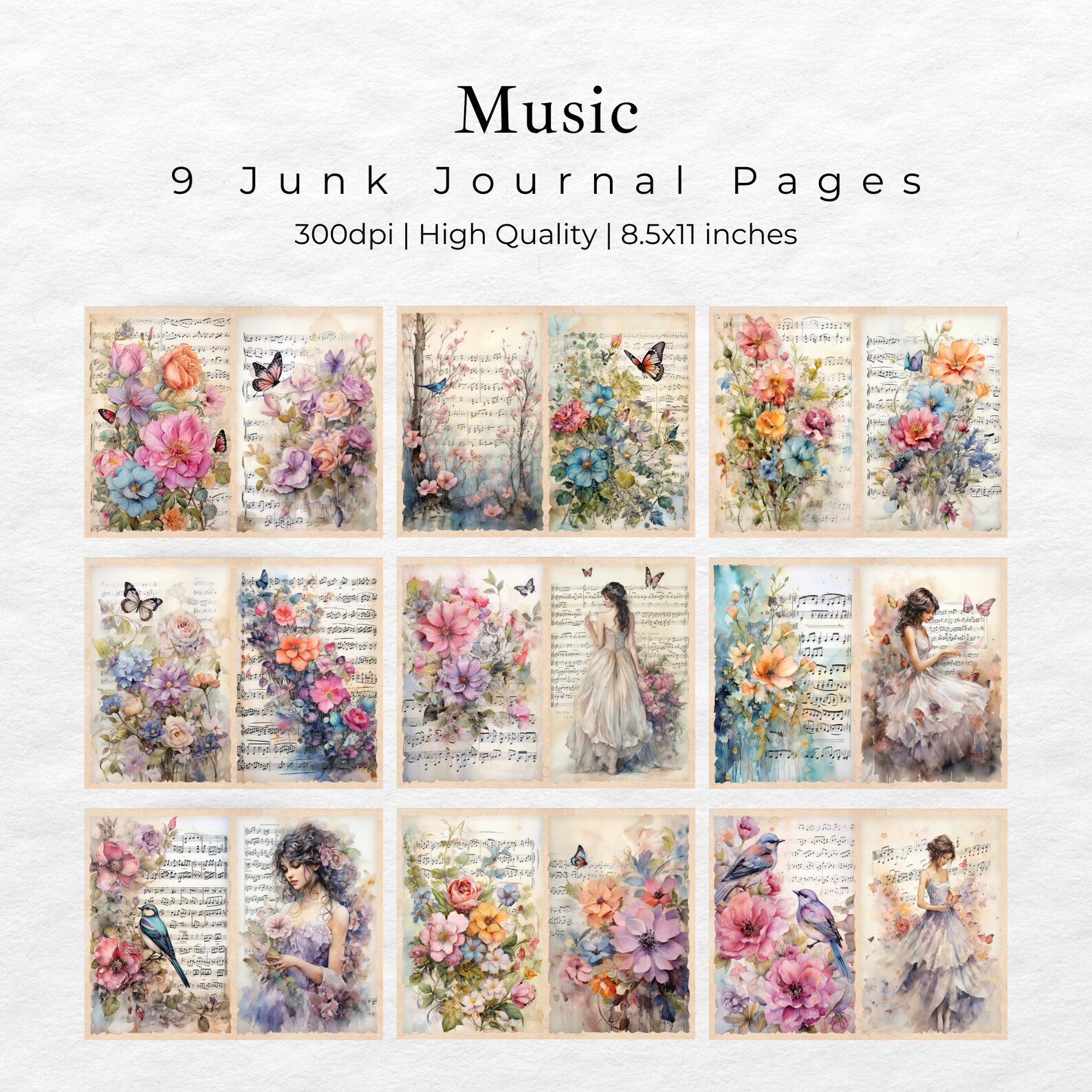 Vintage Sheet Music Digikit | Printable Music Pages | Junk Journal ...