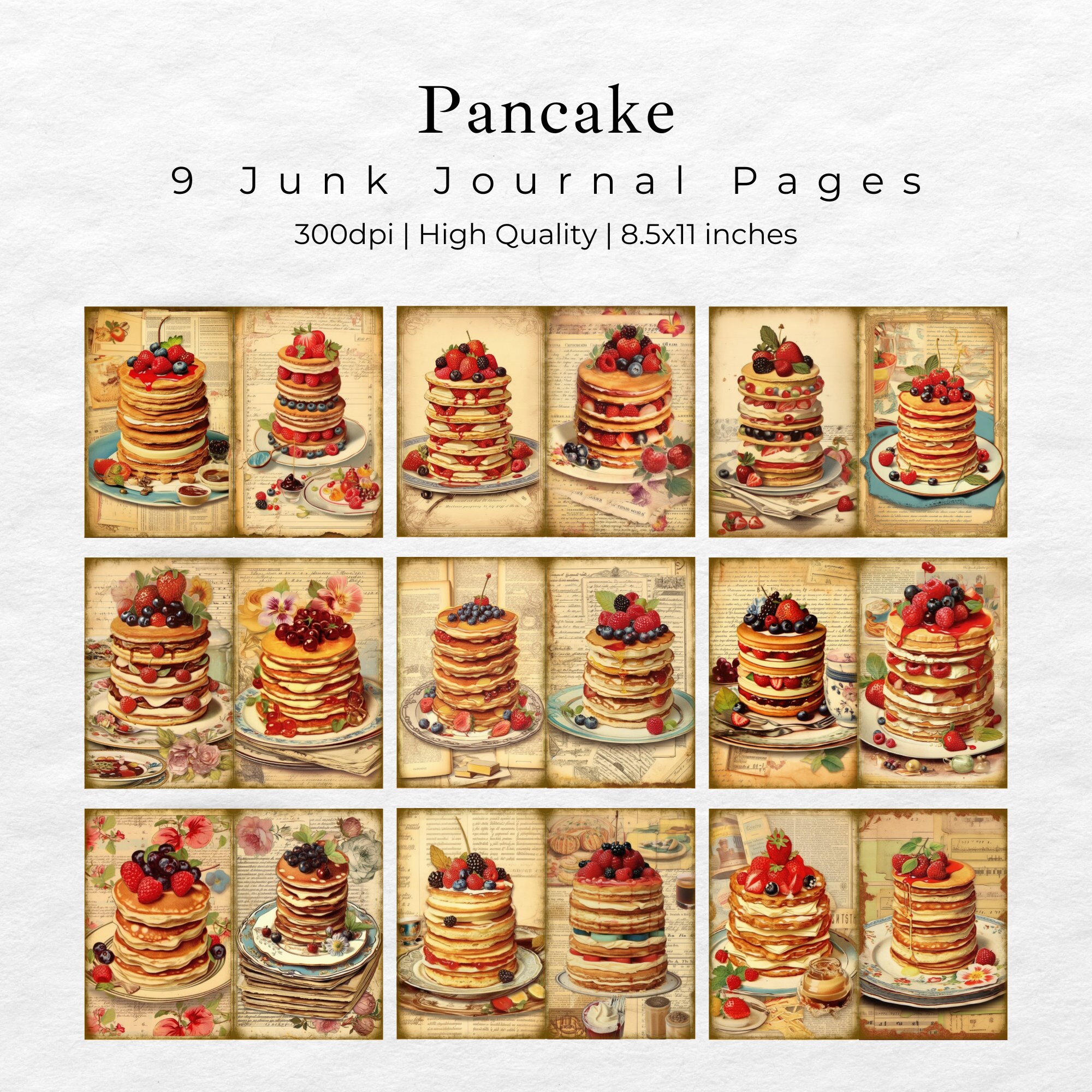 Pancakes Junk Journal Pages, Digital Scrapbook Paper Kit, Baking ...