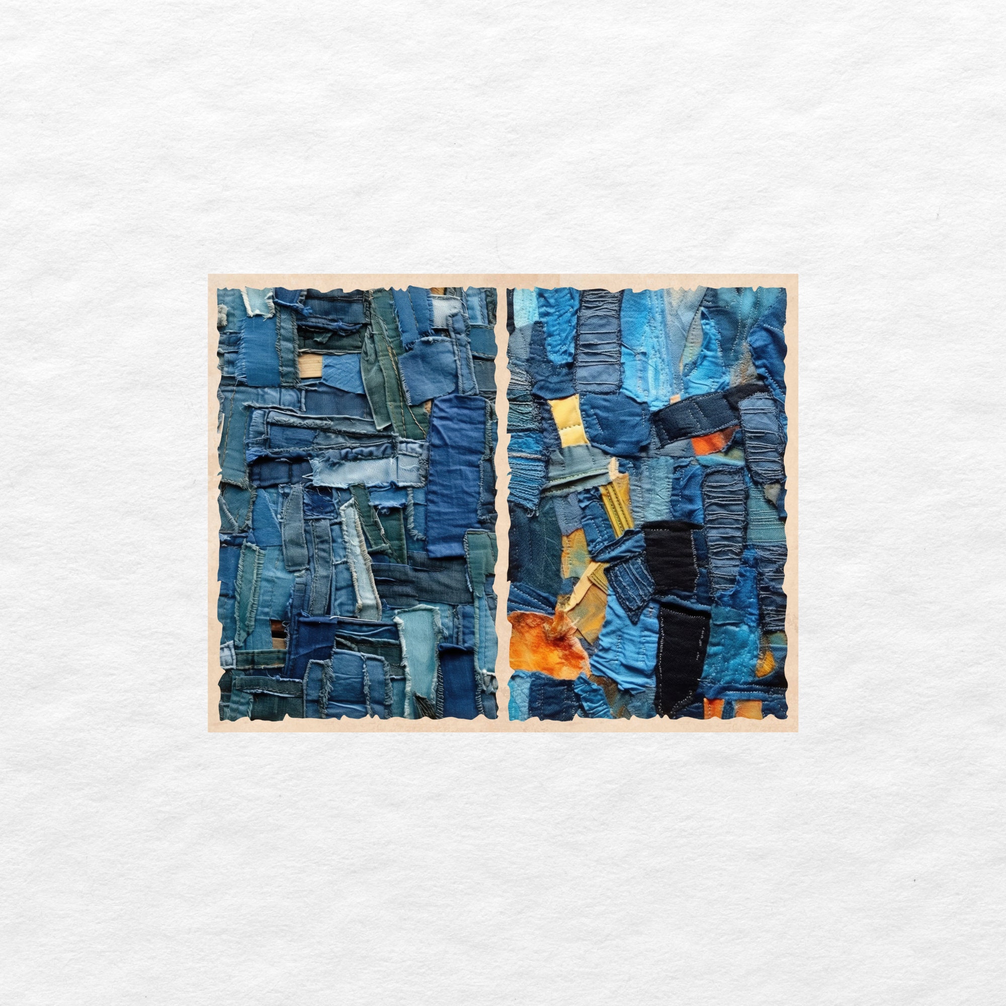 Textile Mix With Denim Collage Printable Junk Journal Half Papers ...