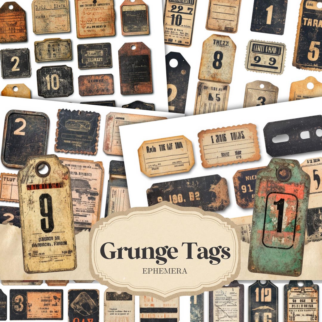 Industrial Black Grunge Numbers Labels Printable Steampunk Supplies ...