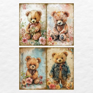 Watercolor Teddy Bear, Printable Junk Journal Pages, Cute Teddy Bear ...