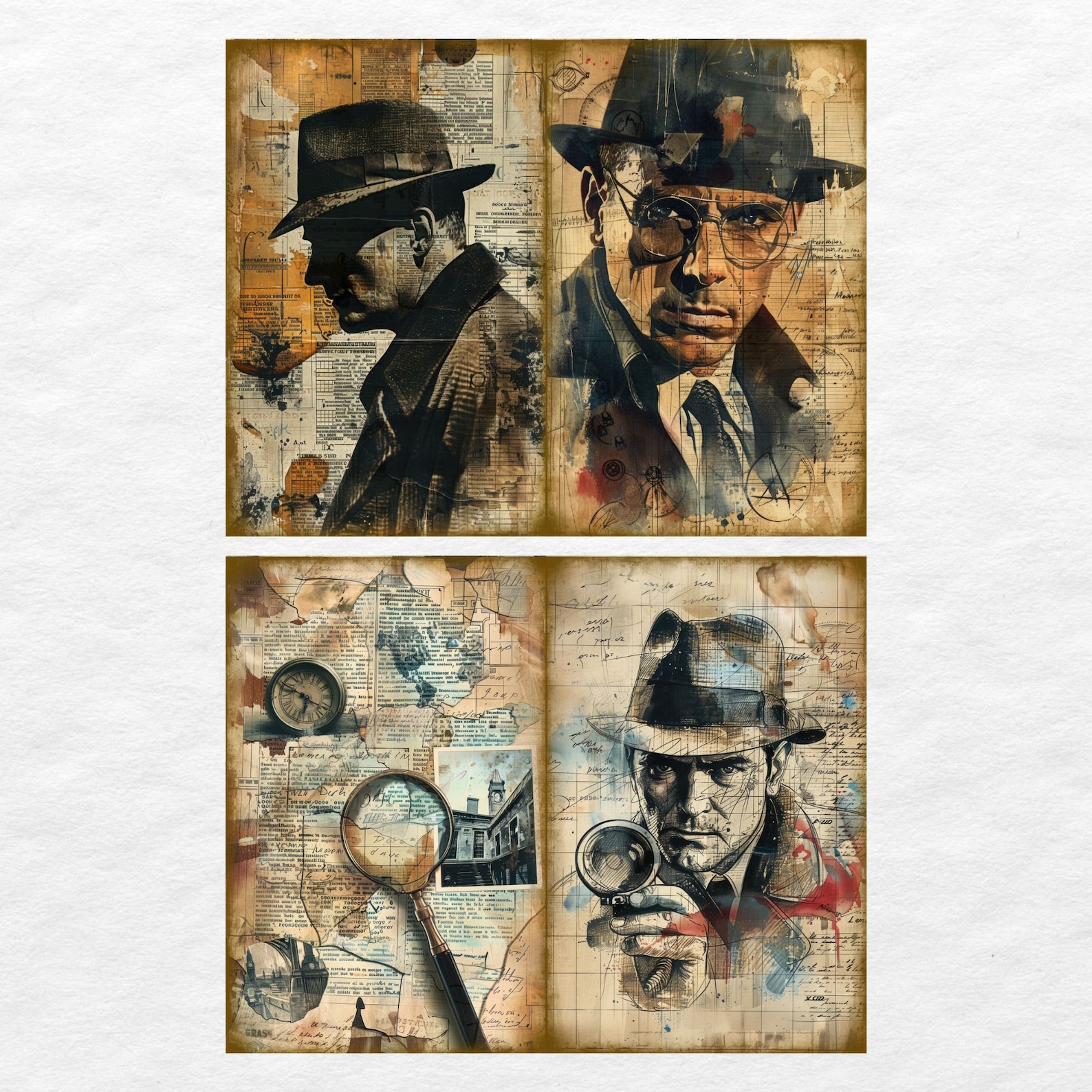 Vintage Detective Junk Journal Pages, Digital Scrapbook Paper Kit ...