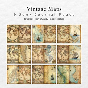 Vintage Map Junk Journal Pages, Printable Antique World Maps, Digital ...