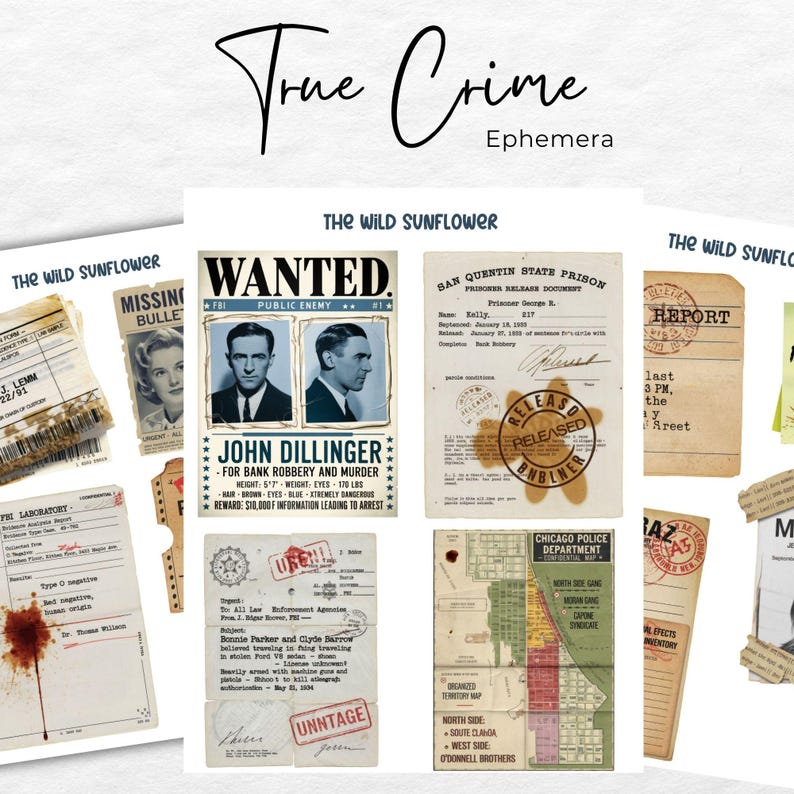 Vintage True Crime Junk Journal Ephemera Pack, Printable Collage Sheet ...