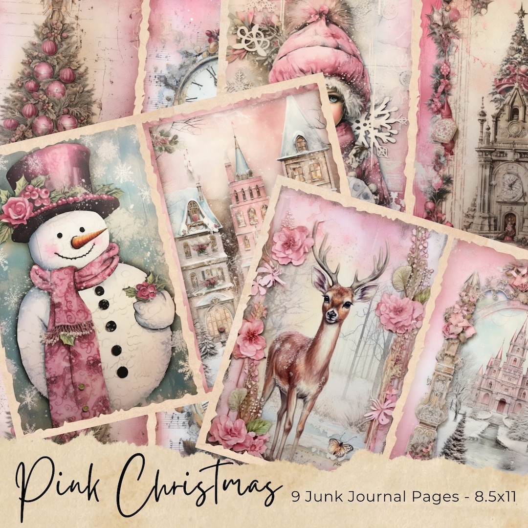 Pink Christmas Junk Journal Page, Vintage Merry Christmas Junk Journal ...