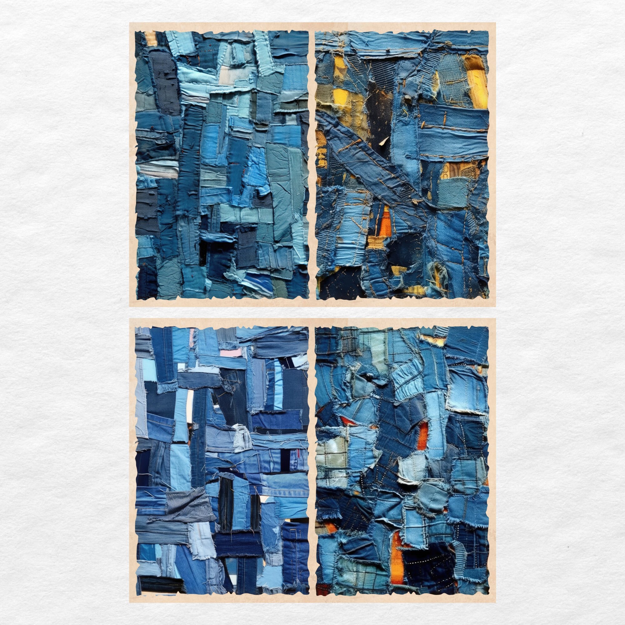 Textile Mix With Denim Collage Printable Junk Journal Half Papers ...