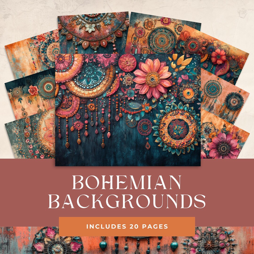 Boho Junk Journal Kit Paper, Distressed Abstract Bohemian Printable ...