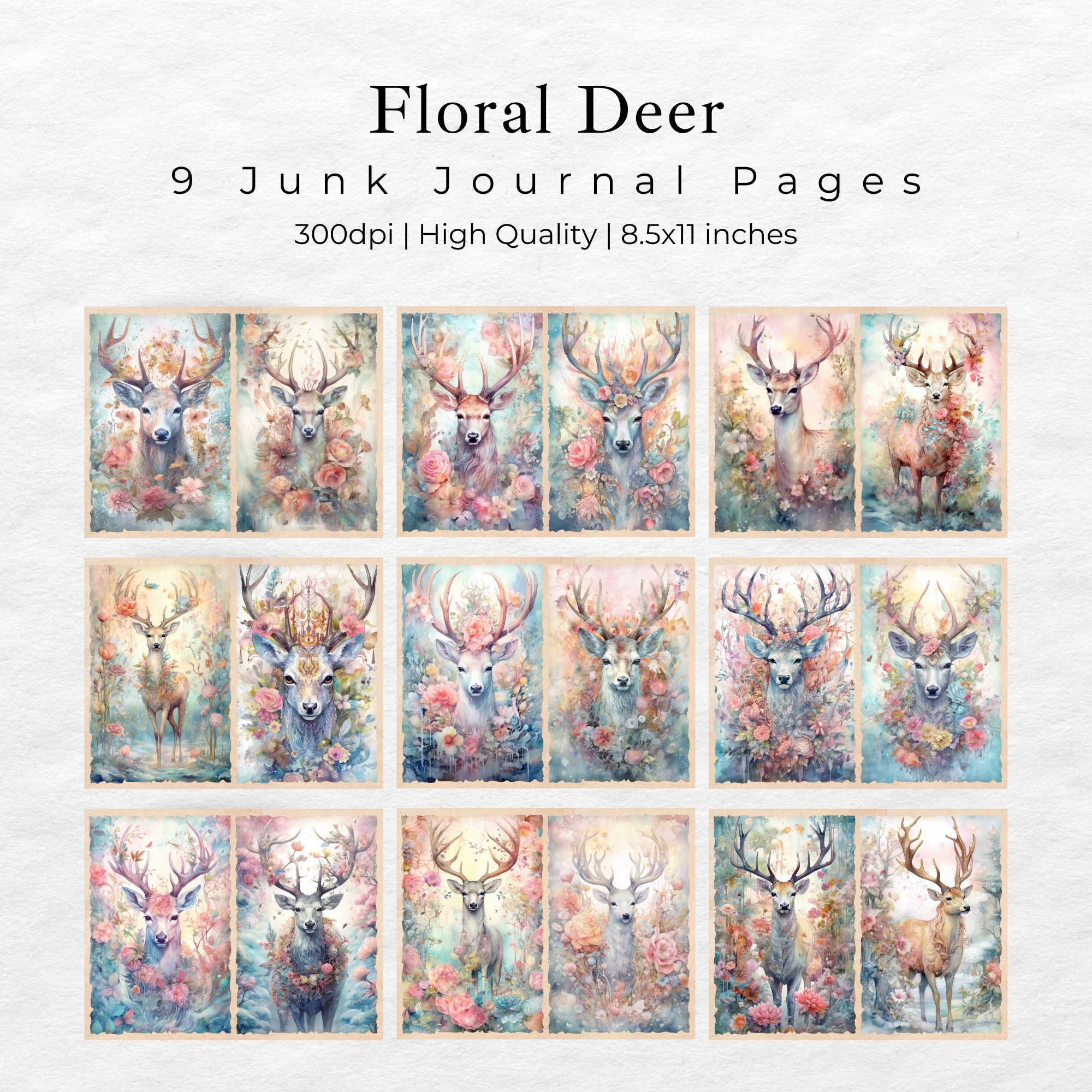 Fantasy Deer Junk Journal Kit Watercolor Deer Journal Pages, Deer Junk ...