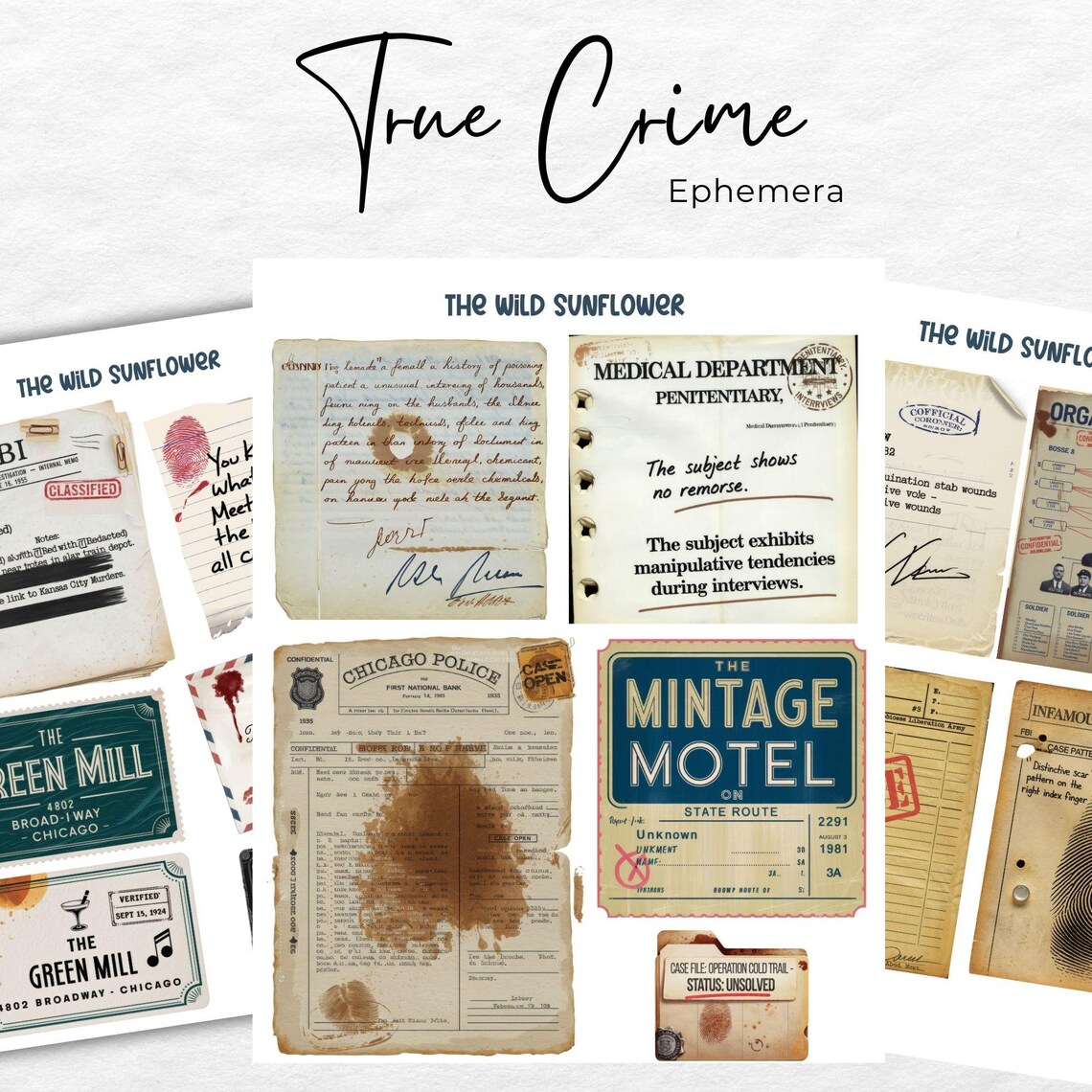 Vintage True Crime Junk Journal Ephemera Pack, Printable Collage Sheet ...