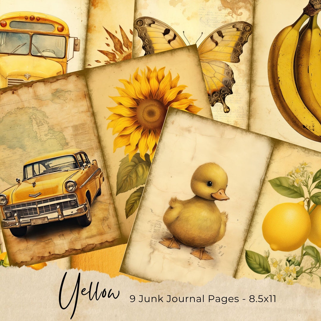 Mixed Media Yellow Junk Journal Kit, Digital Papers, Yellow Printable ...