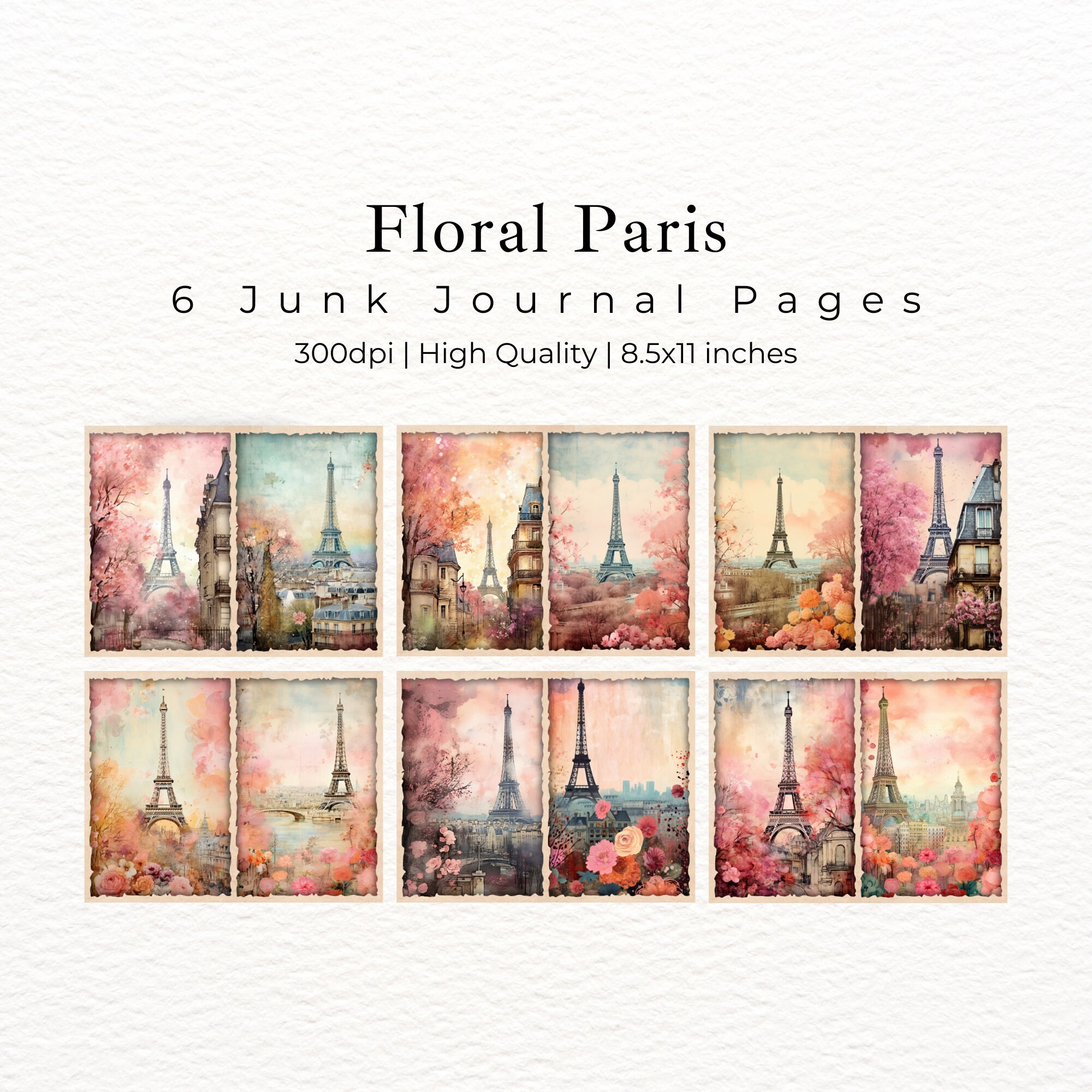 Watercolor Paris Junk Journal Pages, Vintage Paris Junk Journal Kit ...