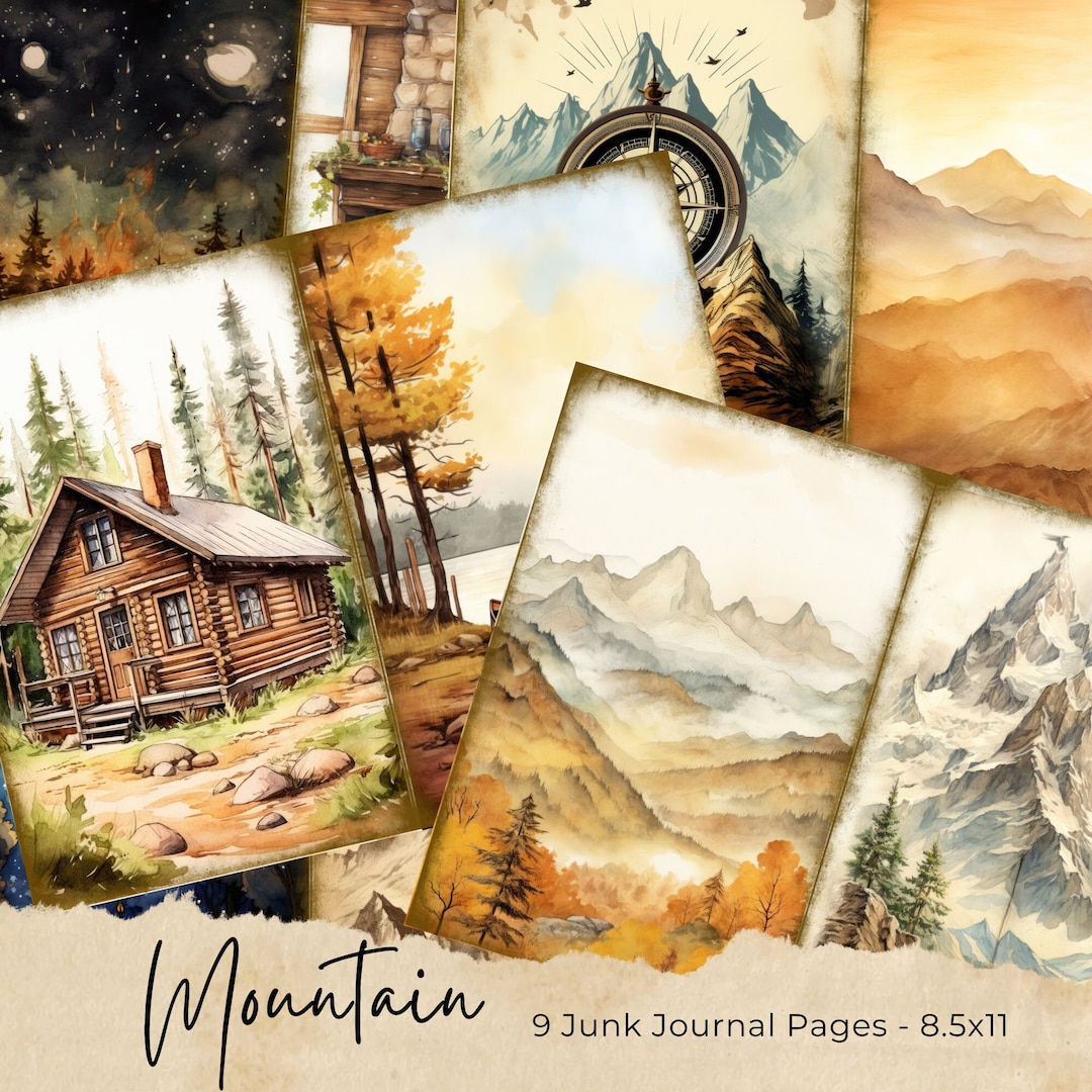 Dark Mountain Junk Journal Pages Moody Landscape Scrapbook Page Nature ...