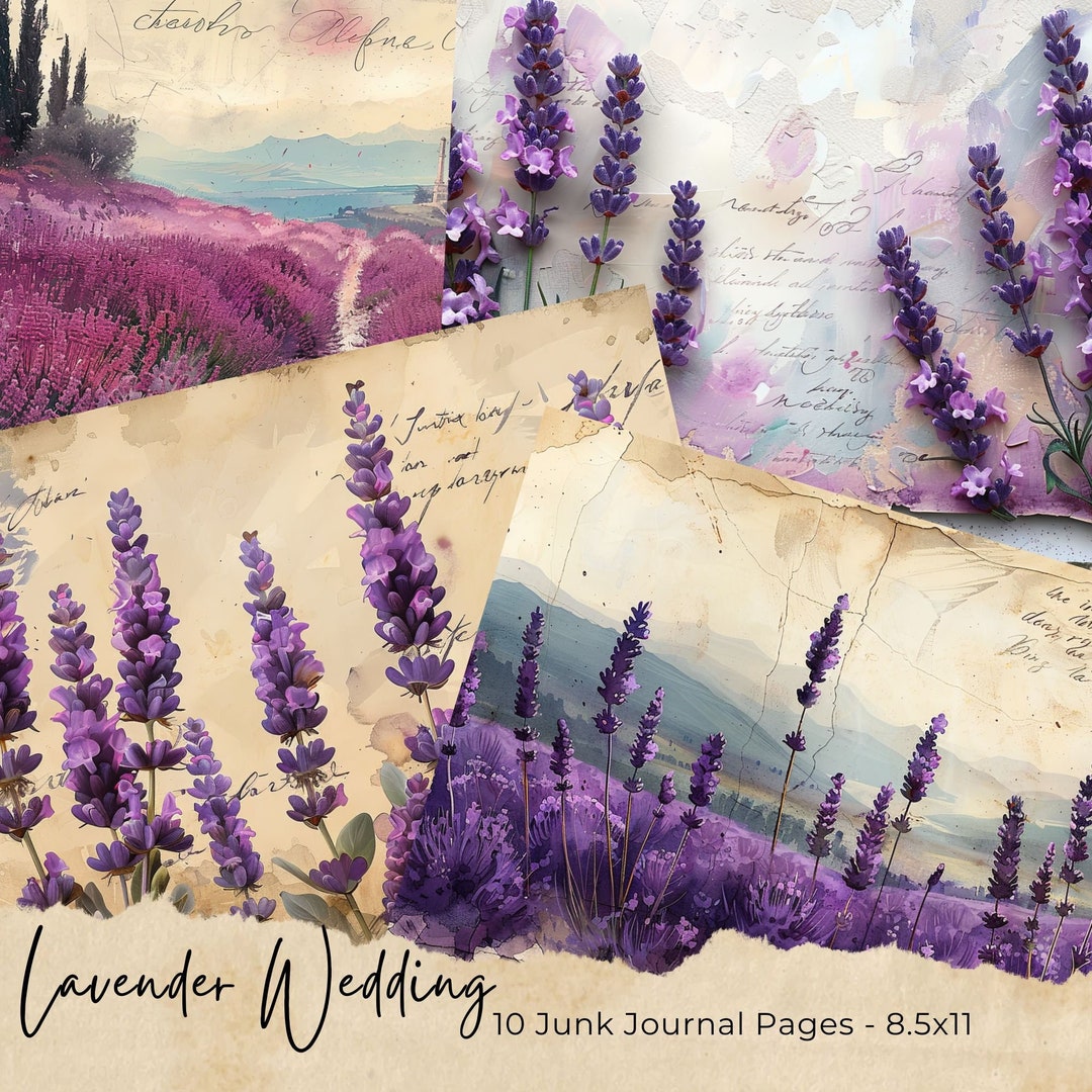 Lavender Digital Wedding Junk Journal Paper, Lavender Junk Journal ...