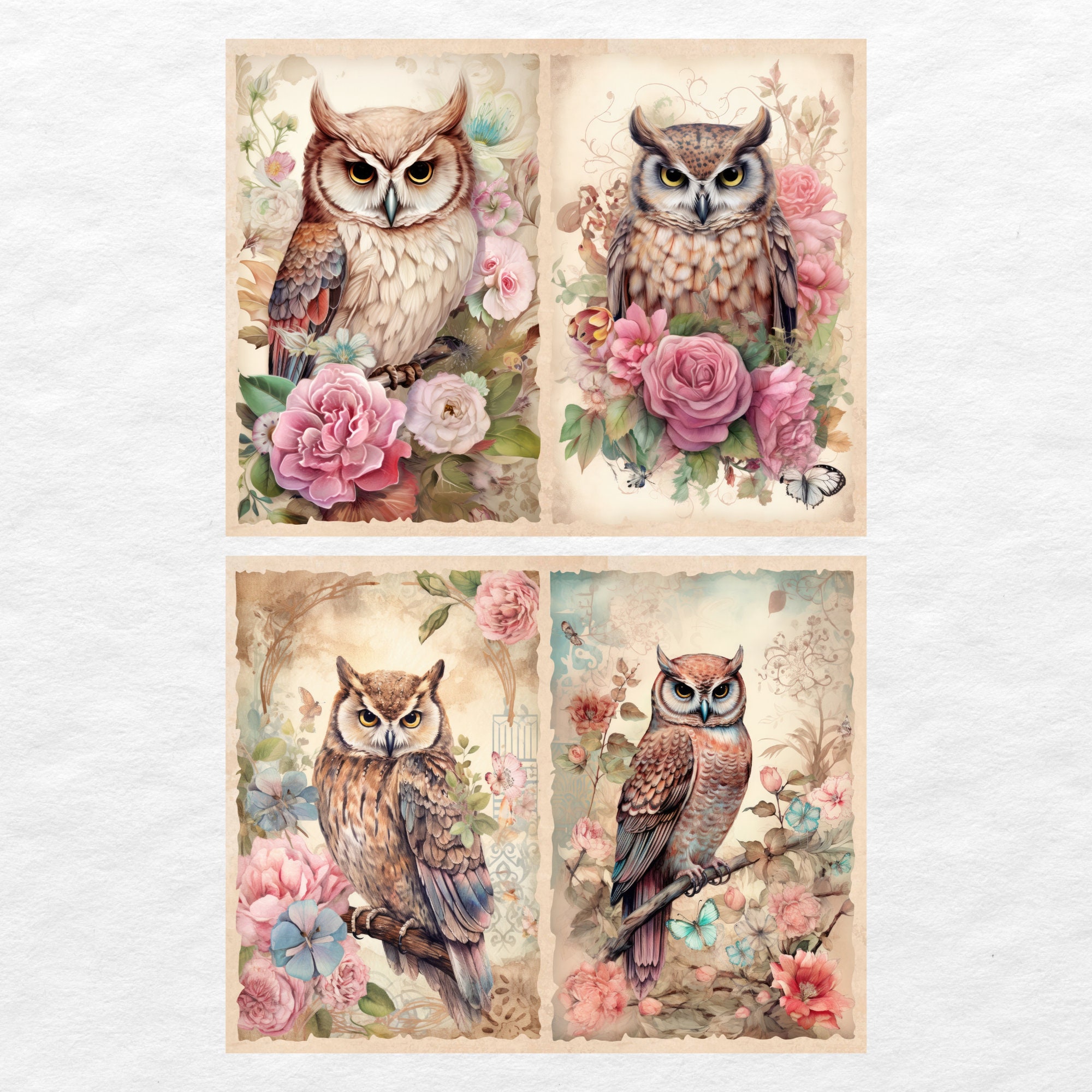 Fantasy Owl Junk Journal Kit Watercolor Owl Journal Pages Owl - Etsy