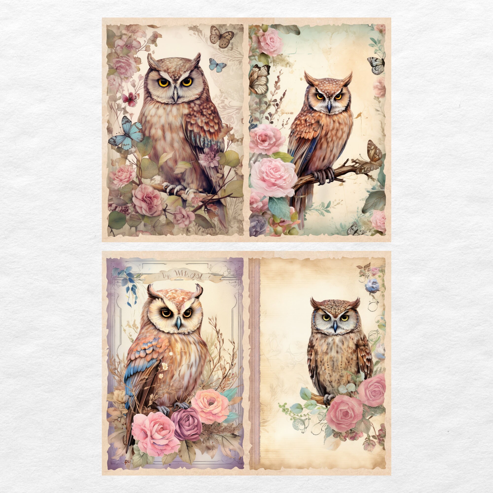 Fantasy Owl Junk Journal Kit Watercolor Owl Journal Pages Owl - Etsy