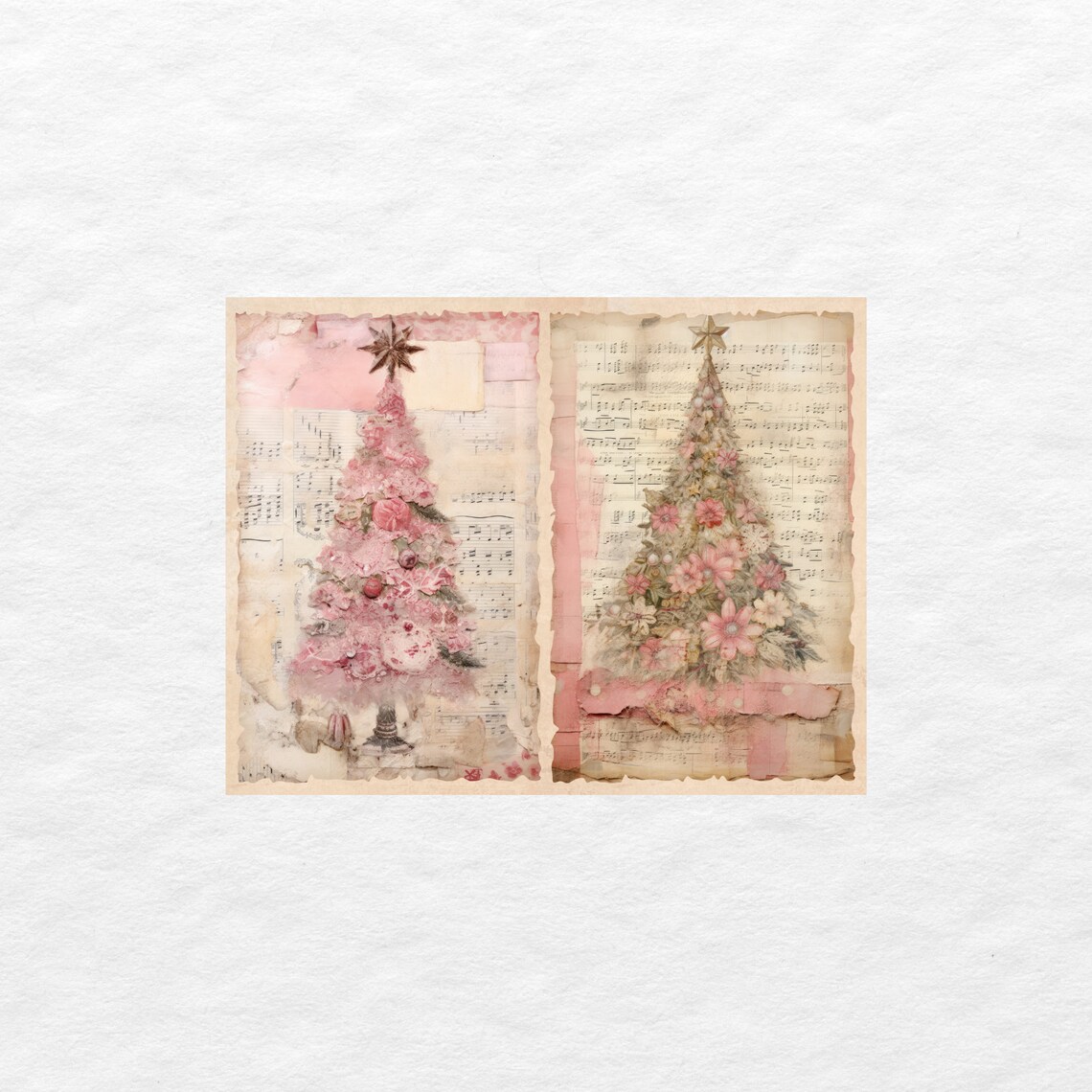 Pink Christmas Tree Junk Journal Page, Vintage Merry Christmas Junk ...