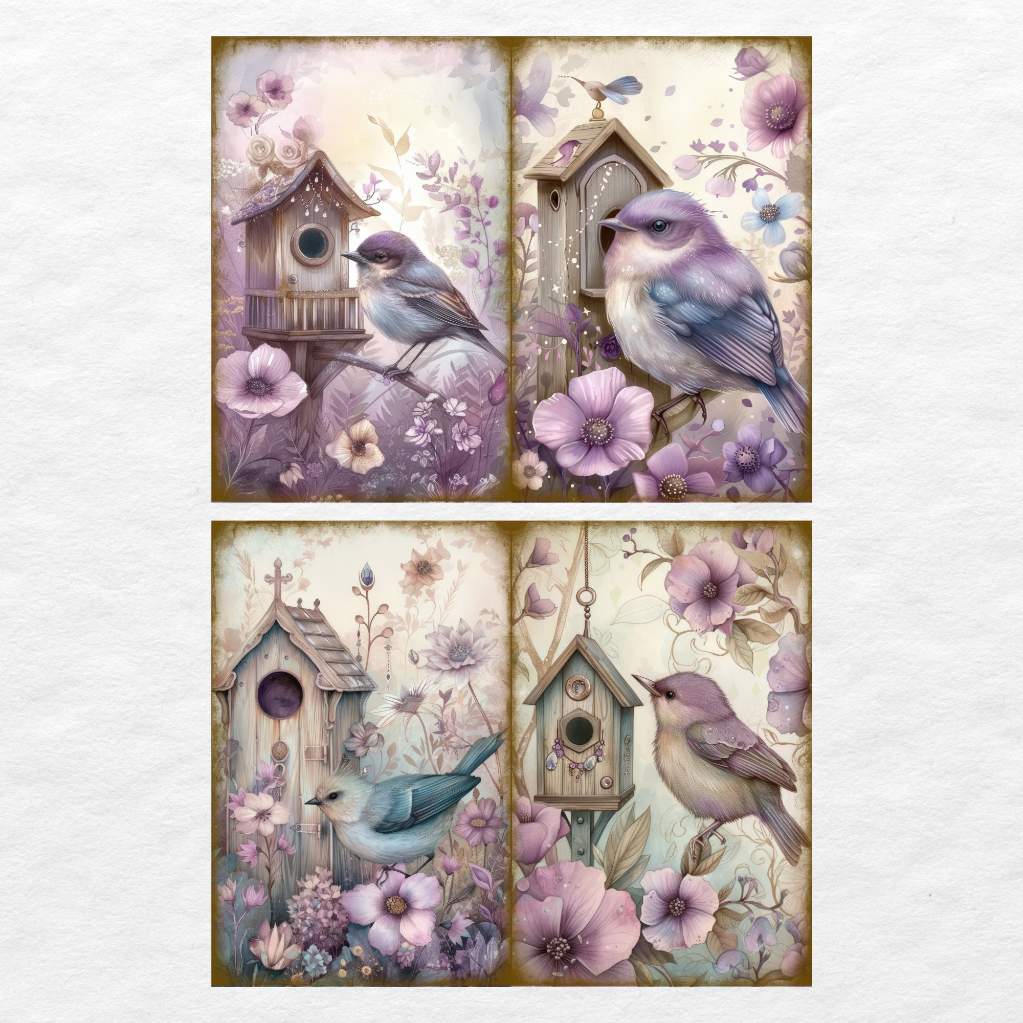 Vintage Bird Junk Journal Kit, Digital Floral Scrapbook Paper Kit ...