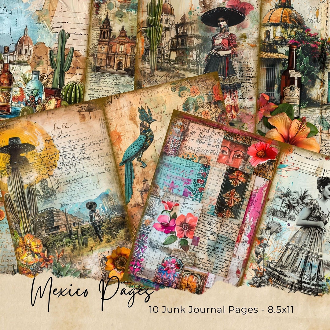 Mexican Fiesta Junk Journal Kit, Half Pages, Full Pages, Cards, Tags ...