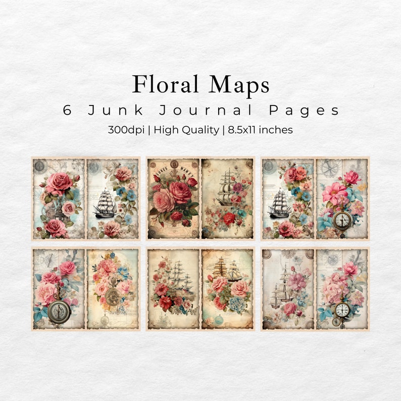 Vintage Map Junk Journal Pages, Printable Antique World Maps, Digital ...