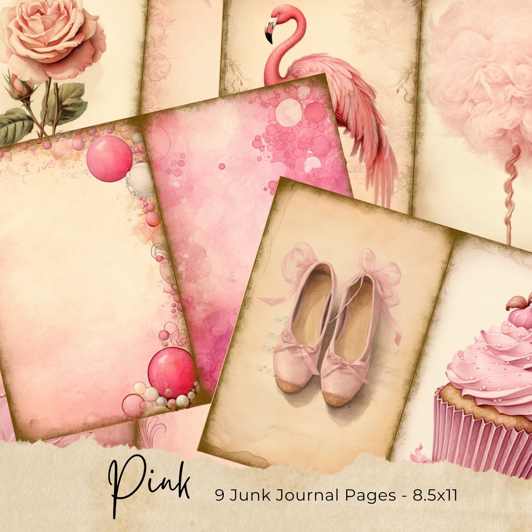 Pink Junk Journal Kit Mixed Media, Digital Papers, Pink Printable ...
