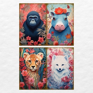 Floral Animal Journaling Cards, Digital Junk Journal Ephemera ...