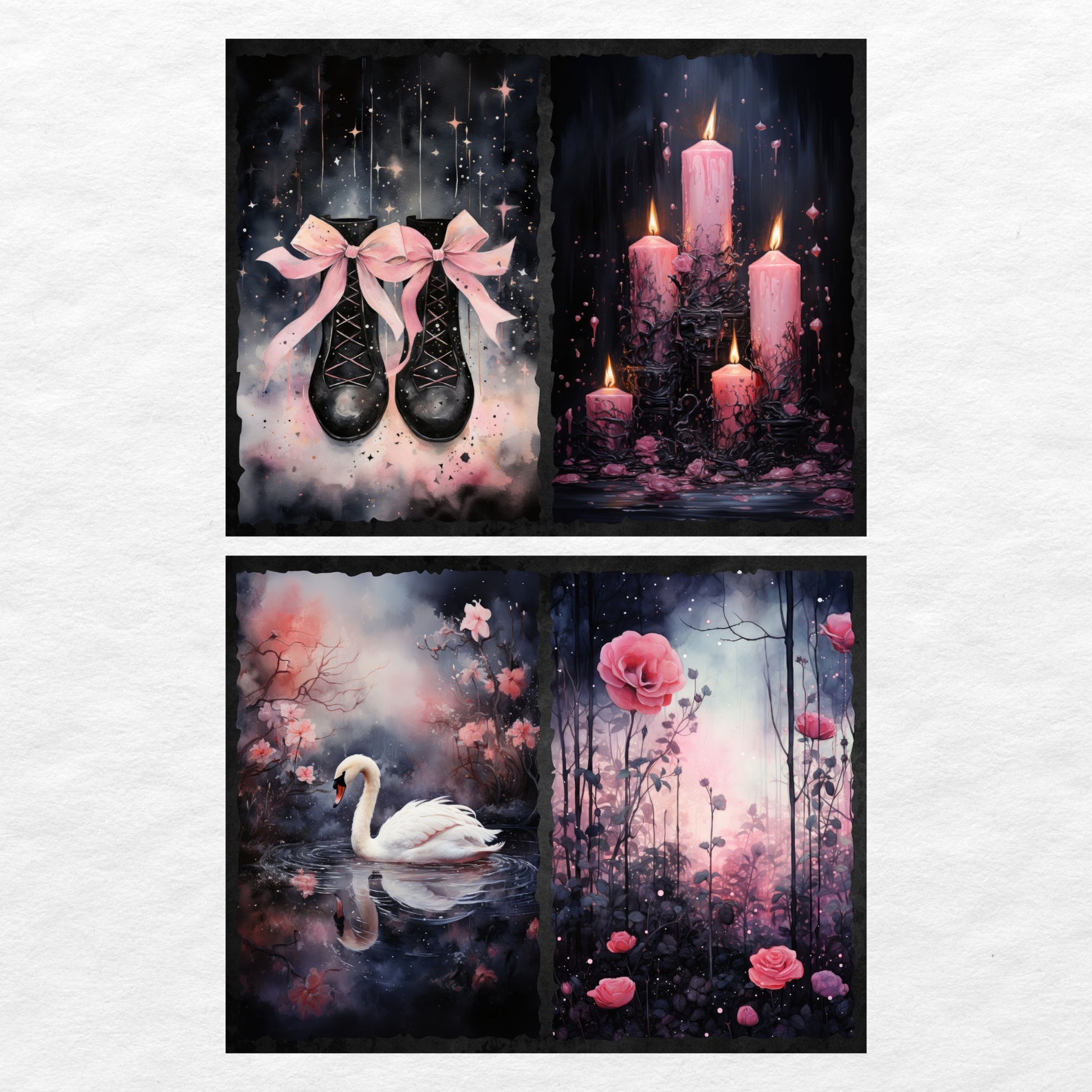 Pink and Black Junk Journal Paper, Digital Download, Watercolor, Mixed ...