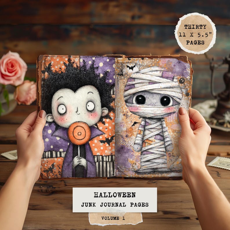 Cute Gothic Halloween Junk Journal Pages, Digital Download, Printable ...