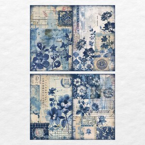 Pale Blue Junk Journal Pages, Scrapbook Images, Collage Paper, Digital ...