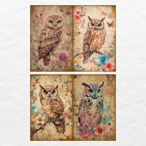 Fantasy Owl Junk Journal Kit, Watercolor Owl Journal Pages, Owl Junk ...
