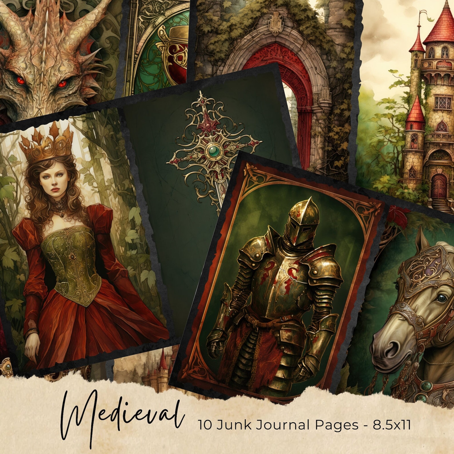 Medieval Junk Journal Pages, Digital Scrapbook Paper Kit, Medieval ...