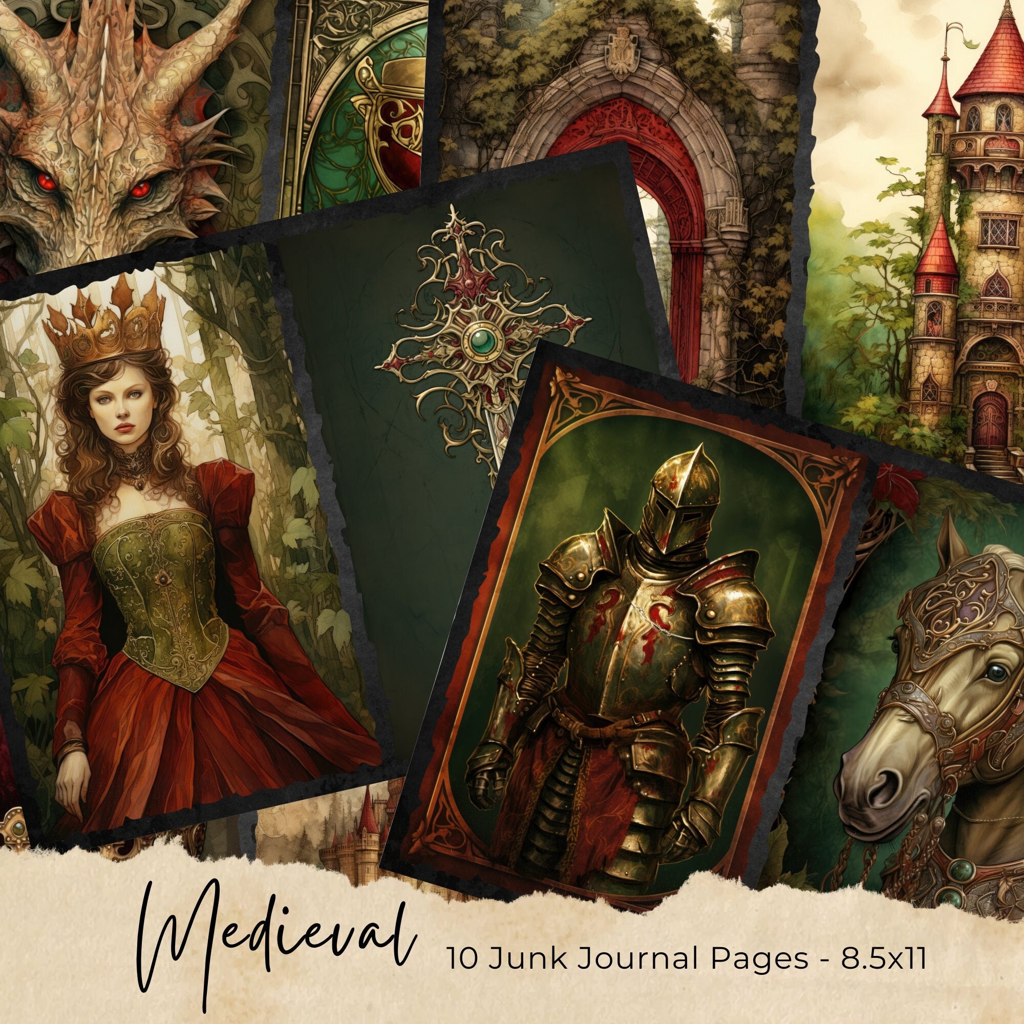 Medieval Junk Journal Pages, Digital Scrapbook Paper Kit, Medieval ...