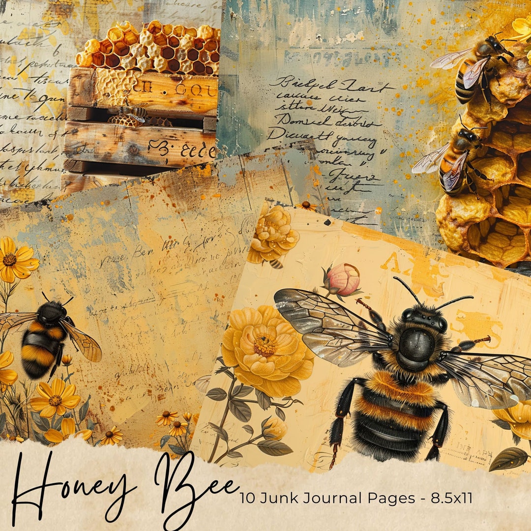 Watercolor Bee Junk Journal Pages, Vintage Bee Junk Journal Kit, Junk ...