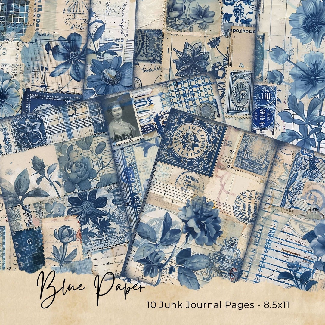 Pale Blue Junk Journal Pages, Scrapbook Images, Collage Paper, Digital ...