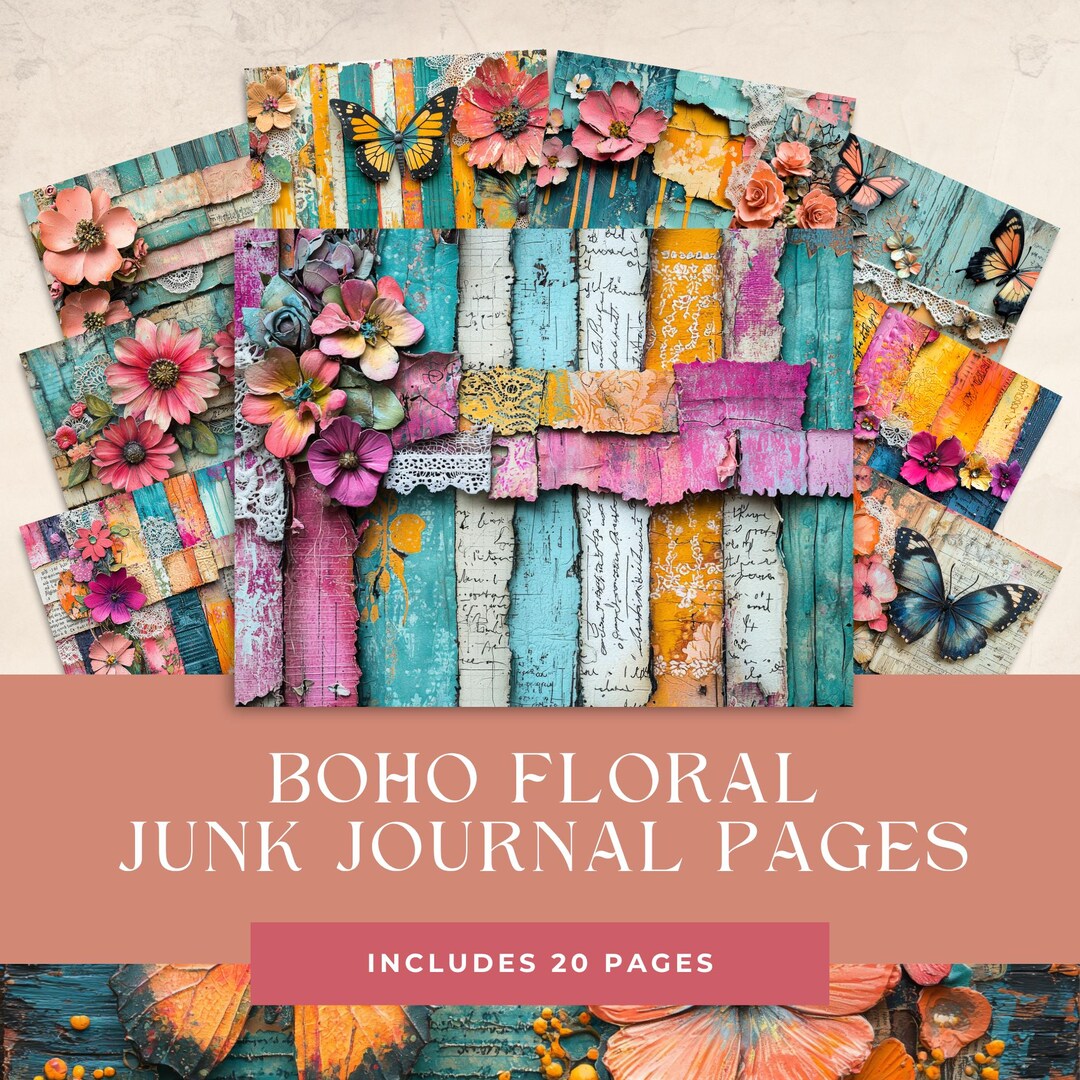 Boho Junk Journal Kit Paper, Distressed Abstract Bohemian Printable ...