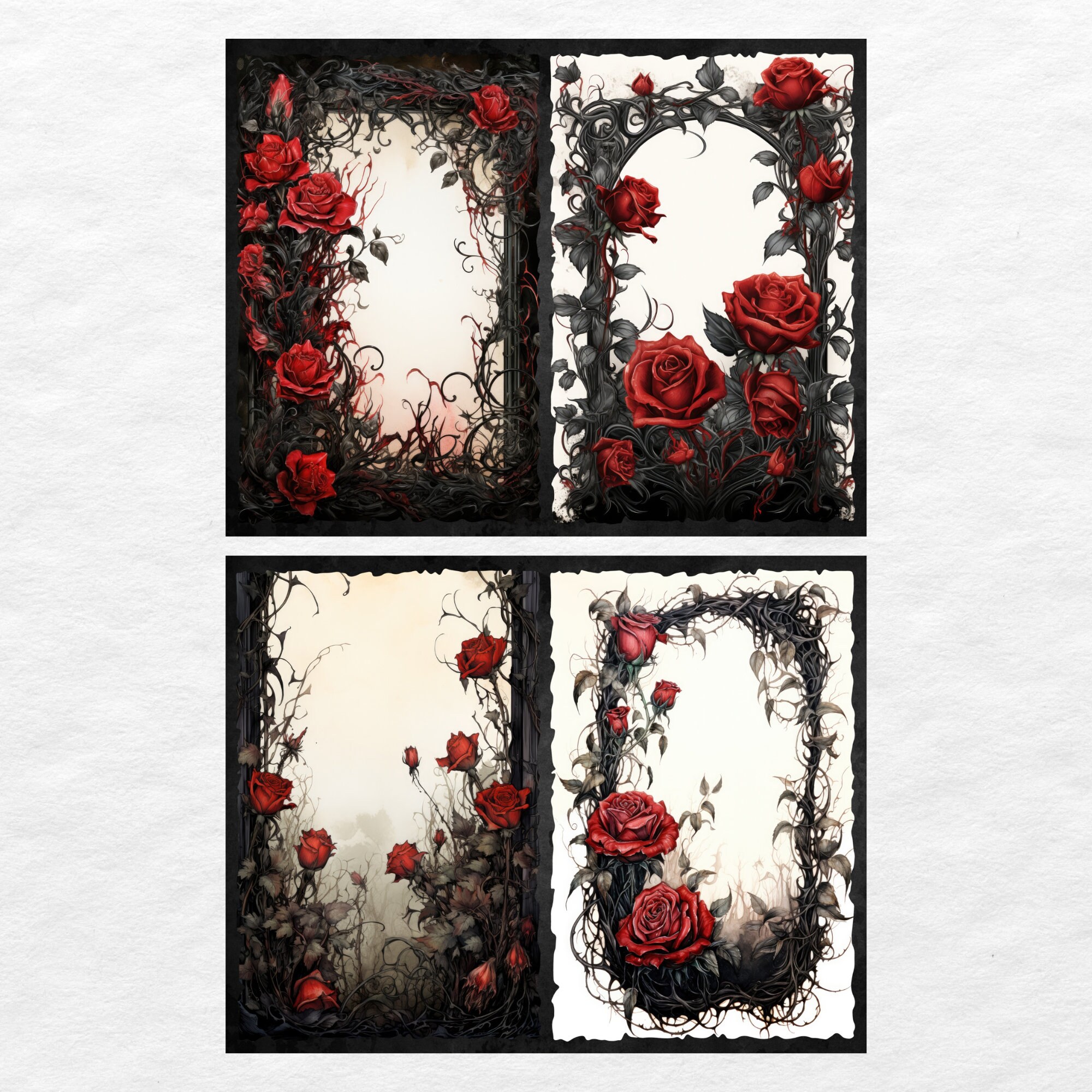 Gothic Red Roses Junk Journal Pages, Vintage Red Roses Junk Journal Kit ...