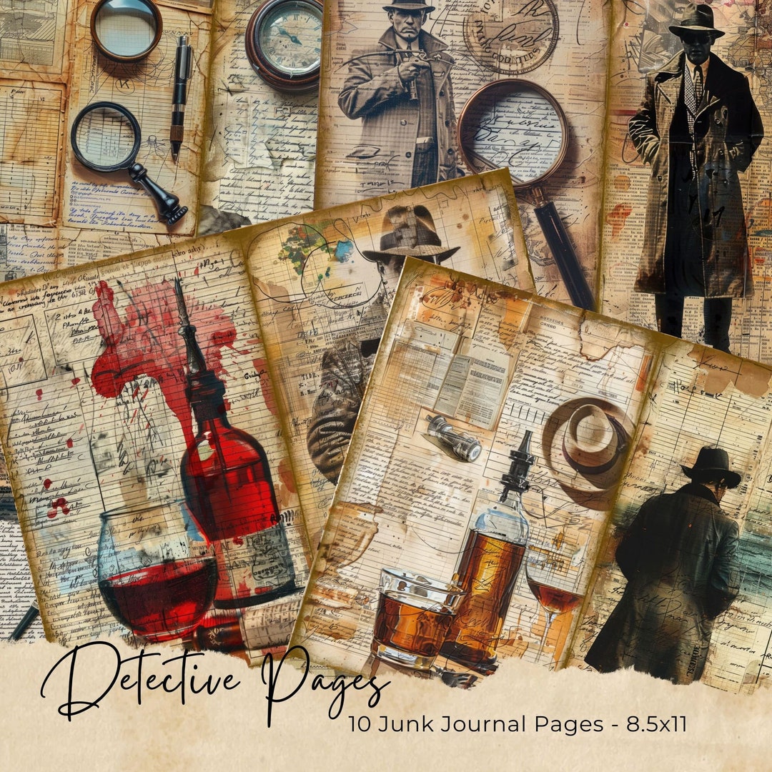 Vintage Detective Junk Journal Pages, Digital Scrapbook Paper Kit ...