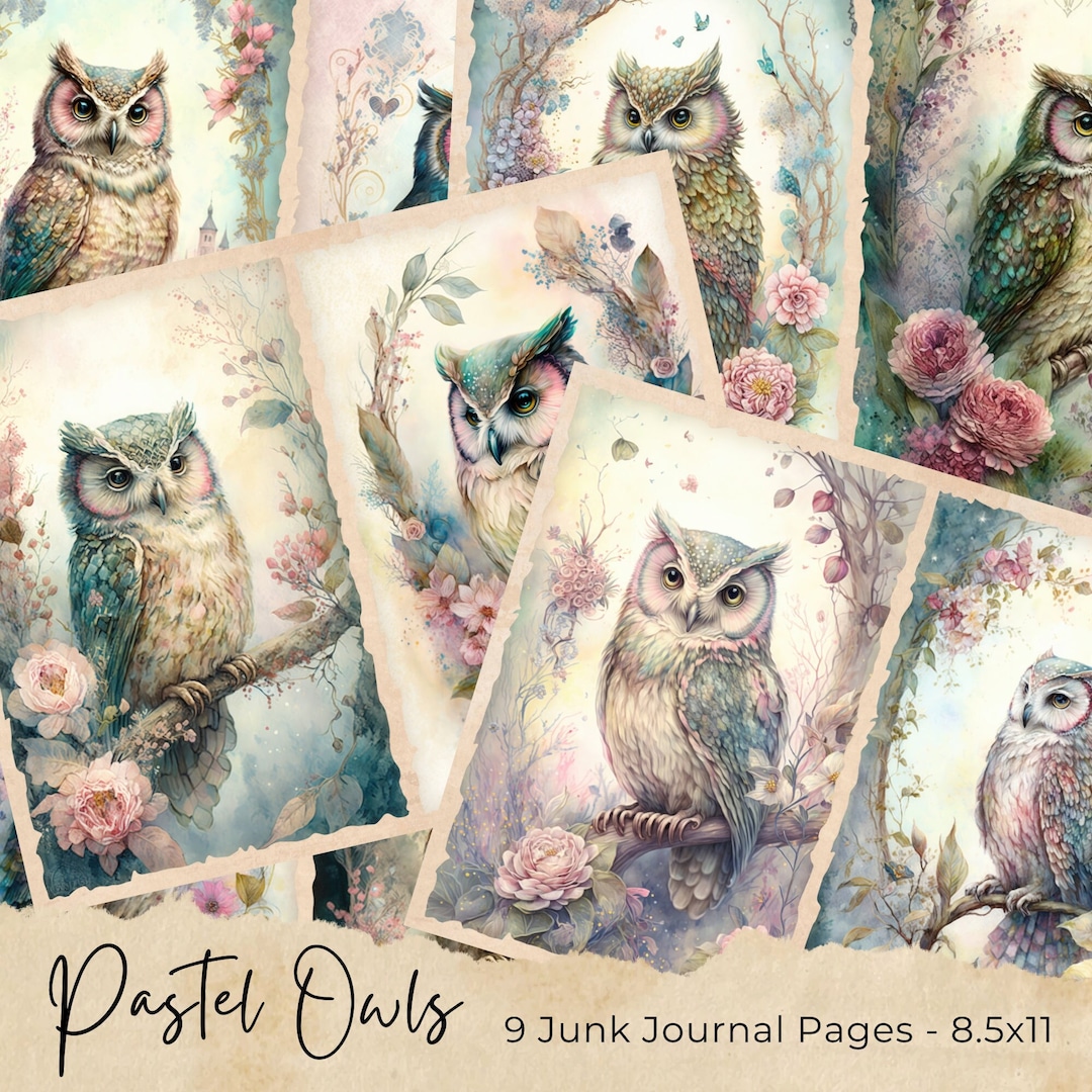 Fantasy Owl Junk Journal Kit, Watercolor Owl Journal Pages, Owl Junk ...
