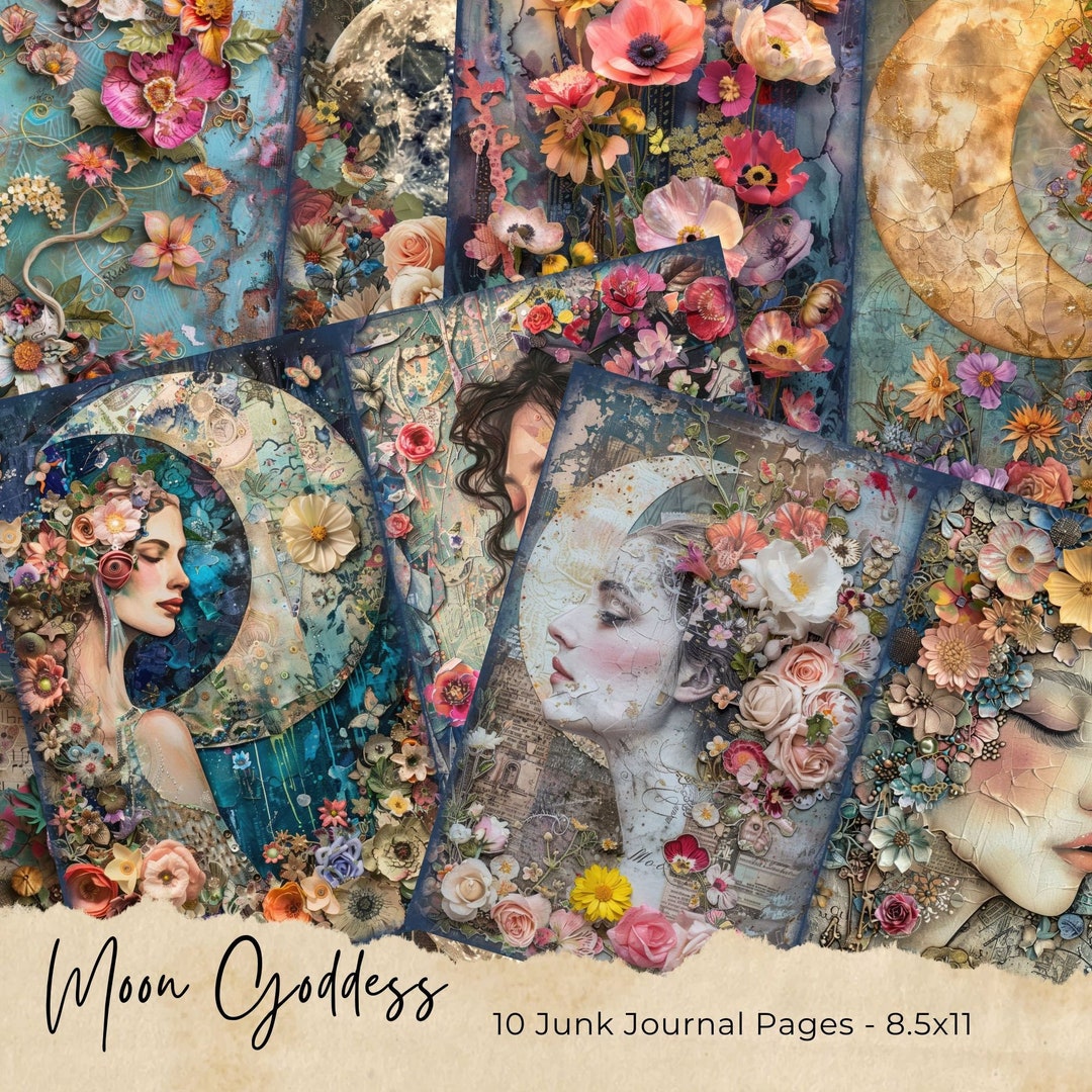 Moon Goddess Junk Journal Pages, Craft Paper, Printable Collage ...