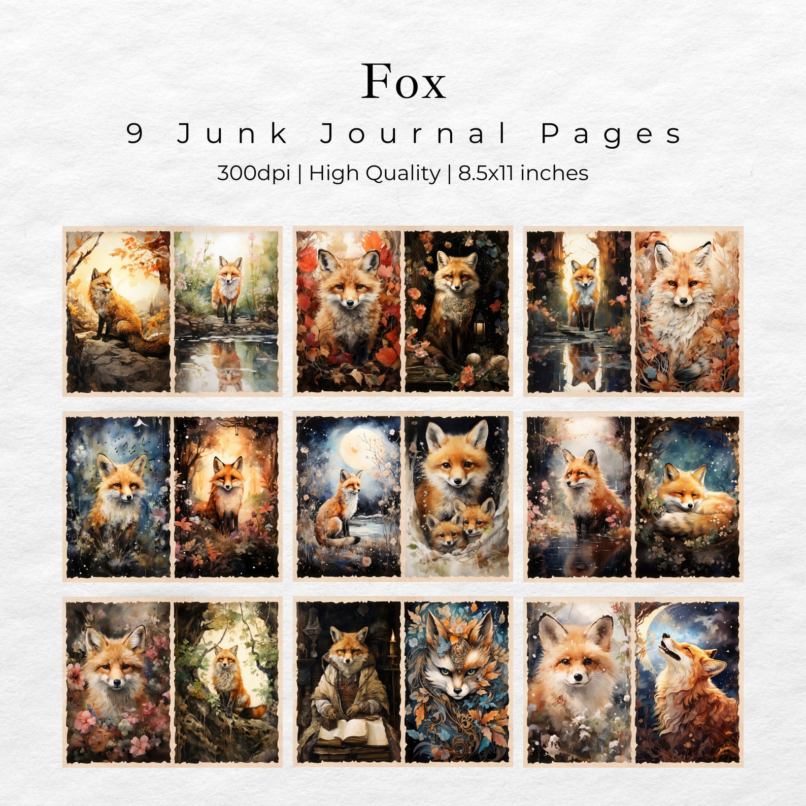 Woodland Fox Junk Journal Pages, Fox Junk Journal Cards, Printable ...