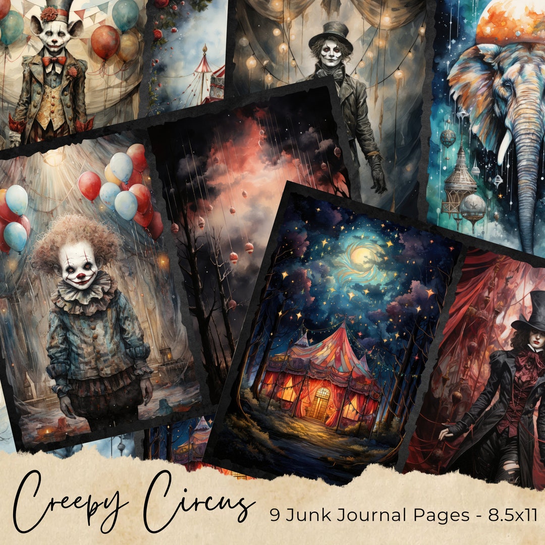 Creepy Circus Junk Journal Pages, Digital Scrapbook Paper Kit, Haunted ...