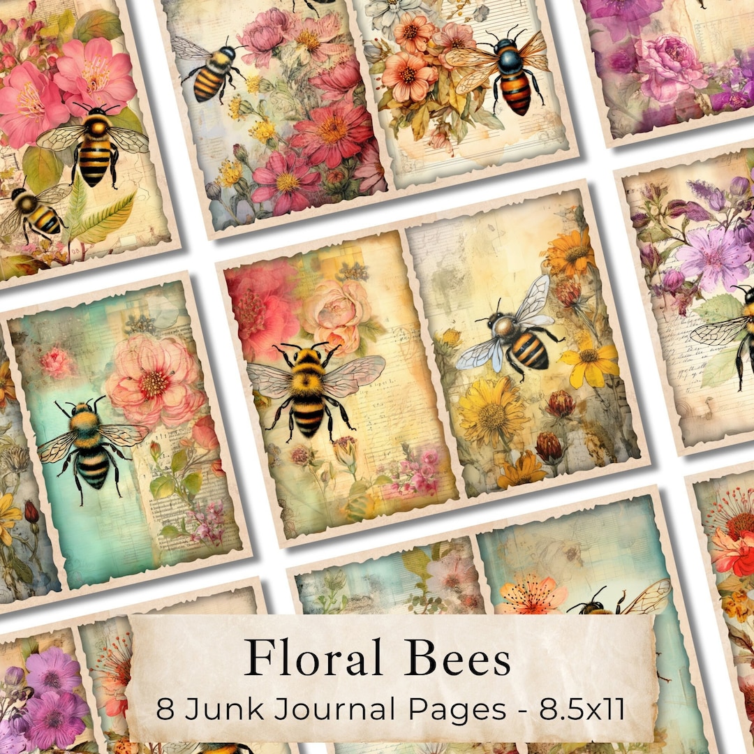 Watercolor Bee Junk Journal Pages, Vintage Bee Junk Journal Kit, Junk ...