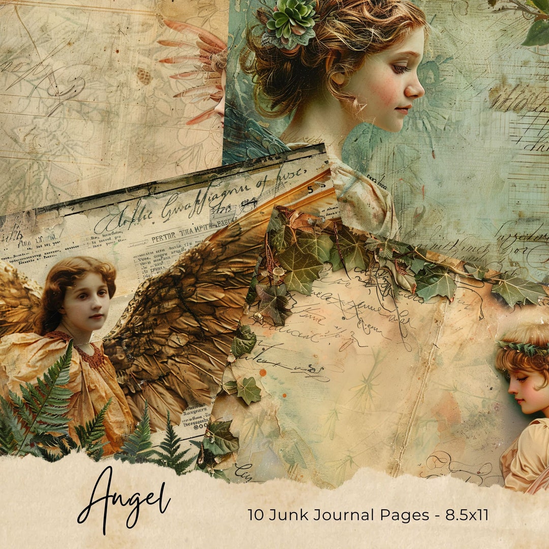 Vintage Angel Junk Journal Pages, Digital Scrapbook Paper Kit, Heavenly ...