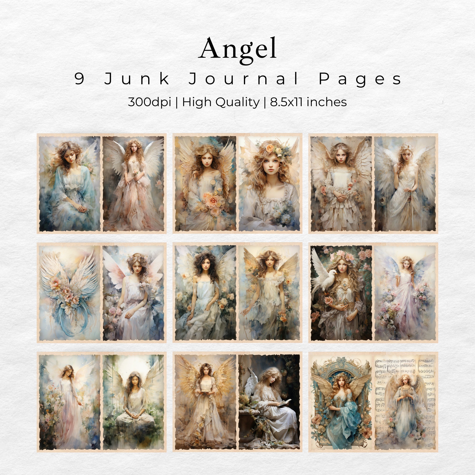 Vintage Angel Junk Journal Pages, Digital Scrapbook Paper Kit, Heavenly ...